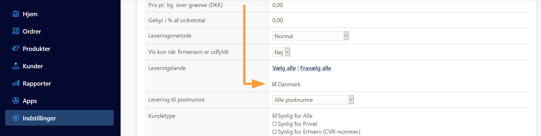 Opsætning af fragt - DanDomain