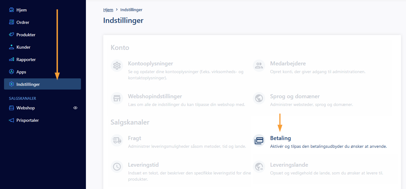 Kontant betaling - HostedShop